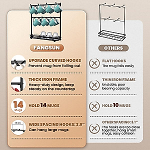 FANGSUN Large Coffee Mug Holder Stand Countertop, Mug Tree Rack for 14 Mugs, 2 Tier Counter Mug Display Storage, Metal Wire Tea Cup Holder for Coffee Station Kitchen Organizer, Not Included Mugs