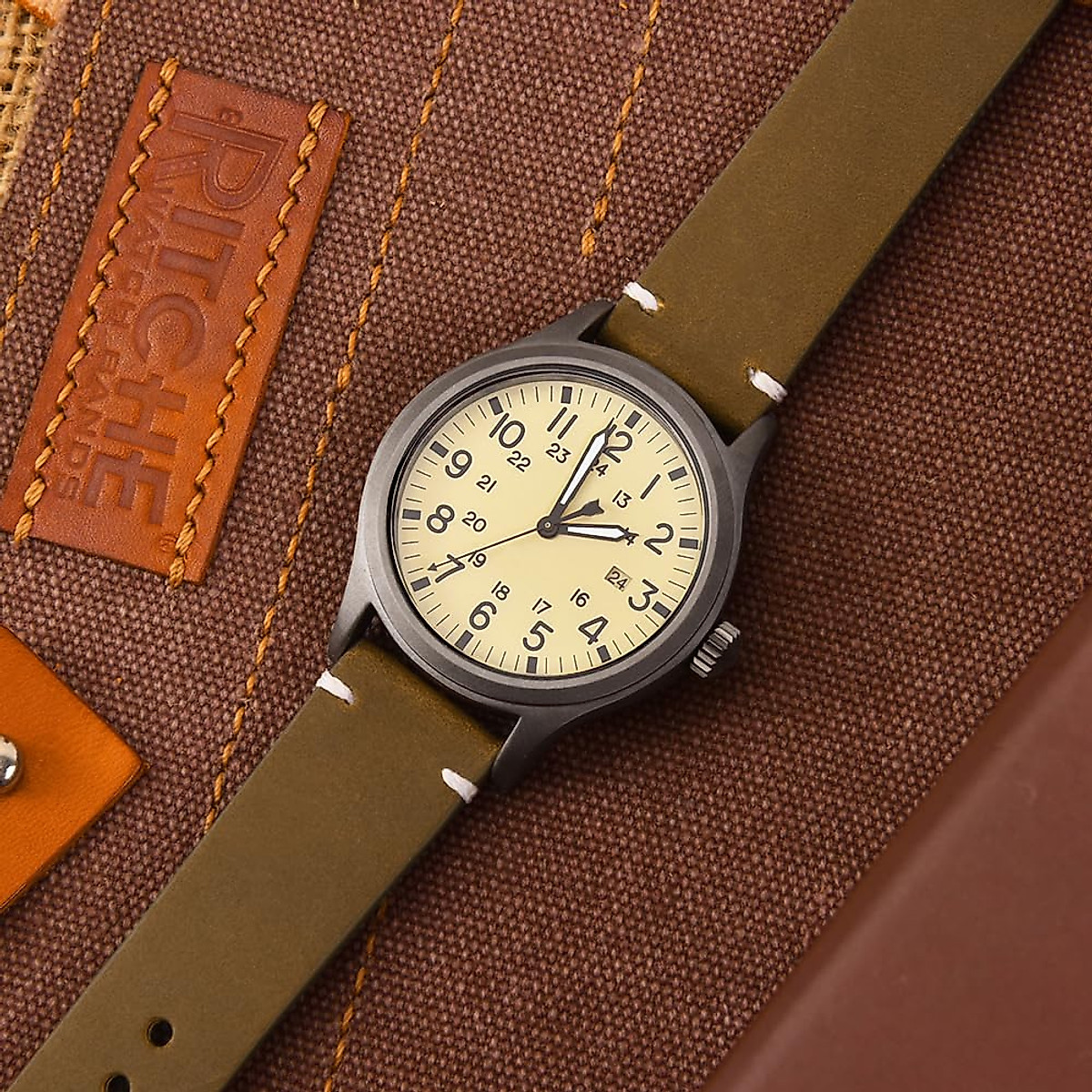 20mm Classic Genuine Leather Watch Bands for Omega x Swatch Moonswatch Quick Release Vintage Leather Watch Straps Compatible with Timex Weekender Watch for Men, White Elephant Gifts, Stocking Stuffers for Men