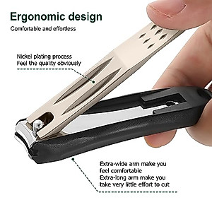 2pcs Nail Clipper Set with Comfort Grip Nail Catcher, Ultra Sharp & Durable Nail Clipper Cutters Trimmer for Men and Women, 18-month Replacement Warranty