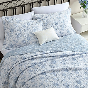 Laura Ashley Home - Twin Quilt Set, Reversible Floral Cotton Bedding with Matching Sham, Home Decor for All Seasons (Walled Garden Blue, Twin)