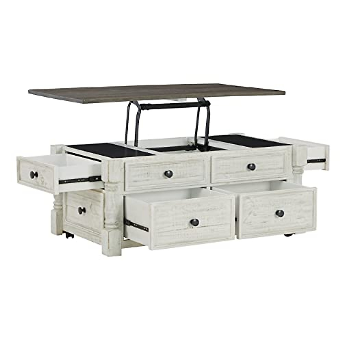 Signature Design by Ashley Havalance Farmhouse Lift Top Coffee Table with 4 Storage Drawers and Small Storage Tray, Whitewash