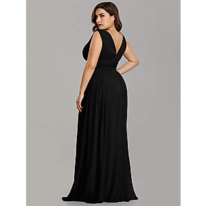 Ever-Pretty Women's Plus Size V-Neck Pleated Chiffon Maxi Semi-Formal Dress Bridesmaid Dresses Black US18