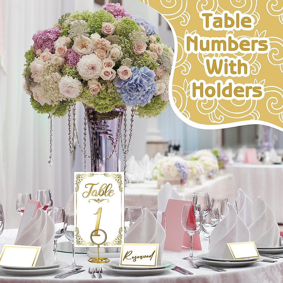 GGSTDDUP Wedding Table Numbers 1-20 with Place Cards and Table Number Holders, Elegant Gold Table Numbers for Wedding, Anniversary, Party
