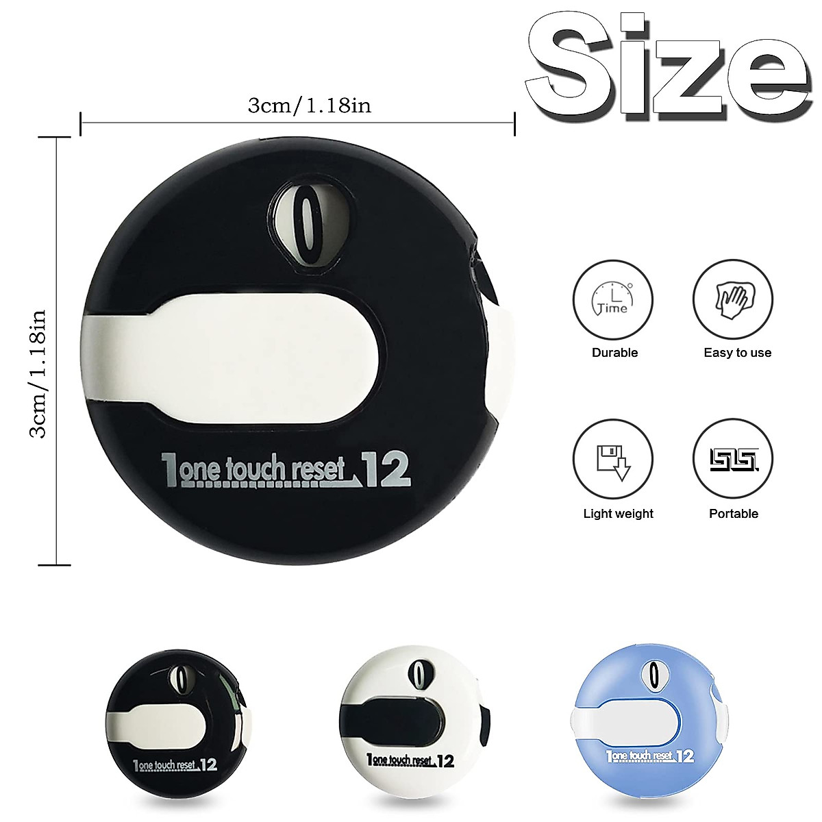 Amy Sport Golf Score Counter Stroke One Touch Reset Up to 12 Shots 3 Pack Portable Mini Attachment Counters Clicker Clip to Golfers Glove Bag Hat (3 Pack-Black&White&Blue Mini Counter)