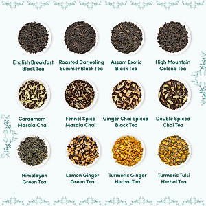 VAHDAM, Assorted Tea Gift Sets - Bloom (8.8oz, 125+ Cups) 12 Loose Leaf Tea - Green Tea, Chai Tea, Herbal Tea, Black Tea | Gluten Free, Non GMO | Gifts for Women, Gifts for Men, Gifts for Him/Her