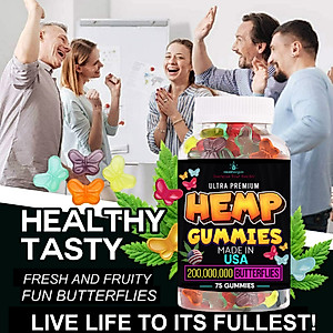 2Pack Hemp Gummies-Premium Hemp Oil Gummy Bears Butterfly Shape-Promote Peace and Relaxation, Back, Hair, Skin-Gomitas para Dormir-Made in USA