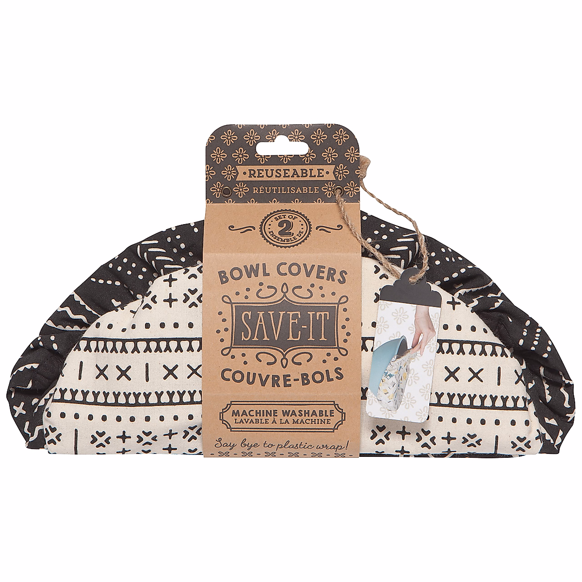 Now Designs Onyx Save It Reusable Cotton Bowl Covers 7.5 and 9.25 inch, Set of 2