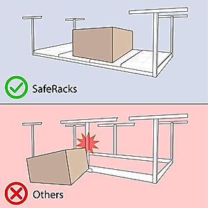 SafeRacks Overhead Garage Storage Rack - Heavy Duty Racks for Garage with 400 lb Capacity, Easy Garage Shelving, Adjustable Storage Rack, Ceiling Mount Storage Shelves 3x6 White (18"-33")