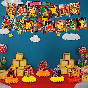 8Pcs Bowser Birthday Party Supplies, Mario Bowser Theme Table Decorations, Honeycomb Centerpieces 3D Double Side for Mario Bowser Fans Boys Girls