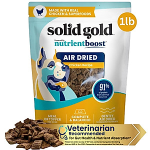 Solid Gold Air Dried Dog Food Toppers for Picky Eaters - Healthy Dog Treats Made with Real Chicken to Serve as Meal Topper or Dog Treat - Supports Muscle Growth, Immunity, and Healthy Digestion - 1 LB