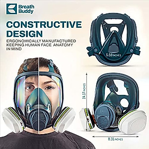 BREATH BUDDY Full Face Respirator Mask | Reusable Professional Gas Mask Protection Against Toxic Gases, Chlorine, Ammonia & More | Perfect for Chemical Industry, Mining and Industrial Projects