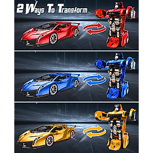 AMENON 3 Pack Transform Toys Robot Car Toys for Boys, 1:36 Automatic Deformation Push and Go Car Vehicle Toy Race Car for Kids Birthday Gifts