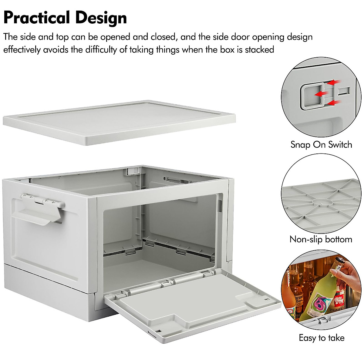 Dalanpa Foldable Storage Bin, Plastic Organizer Container, Heavy Duty Storage Box for Outdoor, Camping, Picnic, Indoor (30L, White-grey)