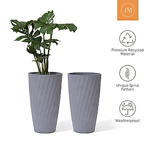 LA JOLIE MUSE 24 Inch Tall Planters, Set of 2 Grey Tree Planters with Shelf Insert, Morden Large Round Plant Pots Containers for Indoor/Outdoor, Front Door, Patio and Deck