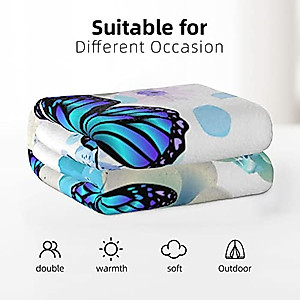 Blue Butterfly Soft Throw Blanket All Season Microplush Thick Warm Blankets Tufted Fuzzy Flannel Throws Blanket for Bed Sofa Couch 60"x50"