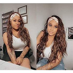 SAPPHIREWIGS Headband Wig Loose Body Wavy Glueless Synthetic Hair Wigs for Black Women Wave None Lace Front Wigs Mix Brown Color Headband Wigs 150% Density 26inches