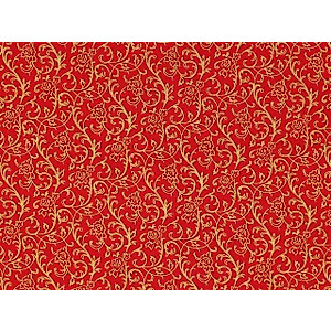 Merry Christmas, Metallic Gold Swirls, Scarlet Red, Christmas Fabric, Santee Printworks, 48413-Red, Made in USA, by The Yard