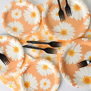 gisgfim 96 Pcs Daisy Flower Party Supplies Paper Plates Napkins Groovy Daisy Party Birthday Tableware Set Daisy Theme Decorations Favors for Girls Baby Shower Wedding Bridal Serves 24