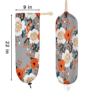 Plastic Bag Holder Funny Poppy Flowers Wall Mount Grocery Bag Organizer Holder Hanging Trash Bag Storage Dispenser for Home Kitchen Pantry Door Organization Decor