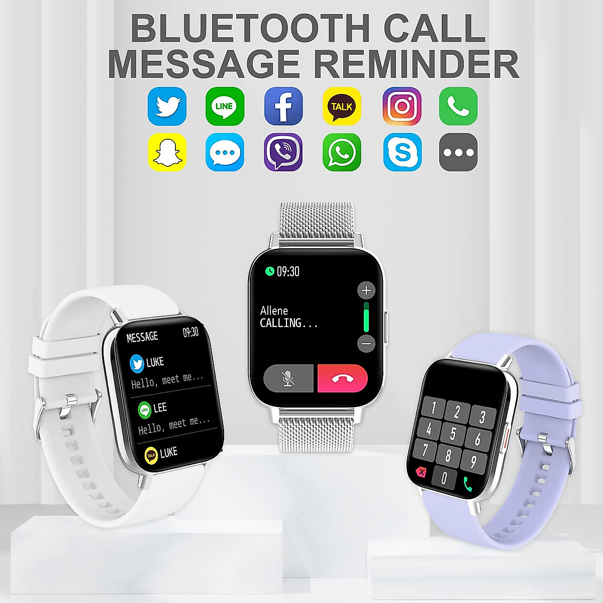 Erkwei Smart Watch for Women(Answer Call/Dial) Waterproof Smartwatch for Android iOS Phones 1.7 Inches Fitness Tracker with Pedometer Heart Rate Sleep Monitor Digtal Watch Silver