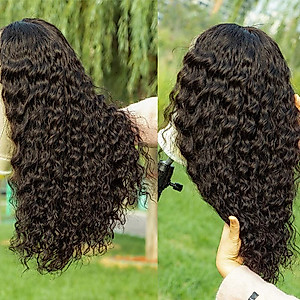 Arrebol 14 Inch Closure Bob Wig Human Hair Water Wave Closure Wigs for Black Women 4x4 Short Curly Bob Wigs Human Hair Pre Plucked with Baby Hair 150% Density Natural Color (14 Inch)