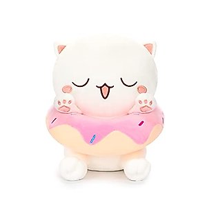 AIXINI Cute Plush Donut Cat Stuffed Animal, Super Soft Kawaii Cat Kitten Plushies for Kids 10inch (White,B)