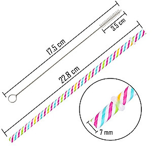 40 Pieces Reusable Straws BPA-Free 9" Colorful Printing Hard Platic Stripe Drinking Straw for Mason Jar Tumbler Family or Party Use Cleaning Brush Included Random Style (Casual Style)