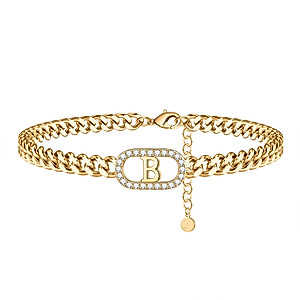 IEFWELL Gold Initial Anklets for Women, Danity Gold Ankle Bracelets Cuban Link Anklets for Women Initial Anklet for Women Anklets with Initials B