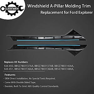 Windshield Trim Molding A-Pillar, Compatible with Ford Explorer 2011-2019, Front Outer Left Driver & Right Passenger Cover, Window Trim Moulding, BB5Z7803136AA, BB5Z7803137AA, Plastic Windshield Trim