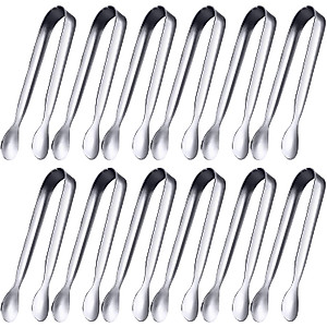 12 Pieces Sugar Tongs Ice Tongs Stainless Steel Mini Serving Tongs Appetizers Tongs Small Kitchen Tongs for Tea Party Coffee Bar Kitchen (Silver, 4.3 Inch)