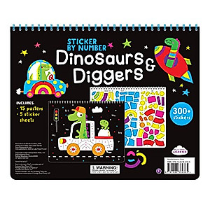 Sticker by Number Dinosaurs, Diggers, & More For Kids Ages 3 to 6: 15 Pictures Include Dinosaurs, Trucks, Cars, Rockets, Trains, Planes, and more!