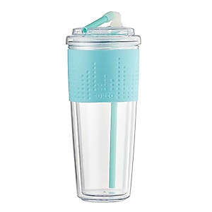 Copco Lock-n-Roll Double Wall Tritian Spill-Proof Tumbler with Soft Grip Sleeve and Patented Flip Up Straw, 20-Ounce, Teal