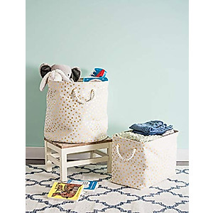 DII Polyester Storage Bin, Gold Metallic Collection Collapsible with Handles, Large Round, Natural Off-White