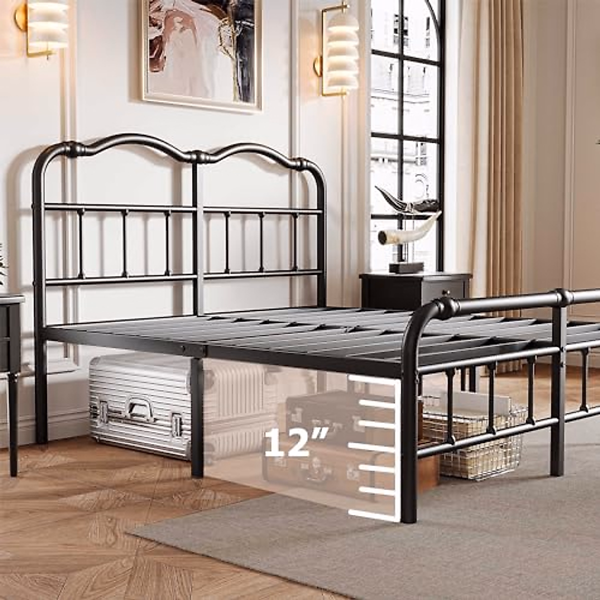 FDLOGW Queen Size Bed Frame with Headboard and Footboard, 14 Inch High, No Box Spring Needed Heavy Duty Metal Platform Bedframe, Noise Free