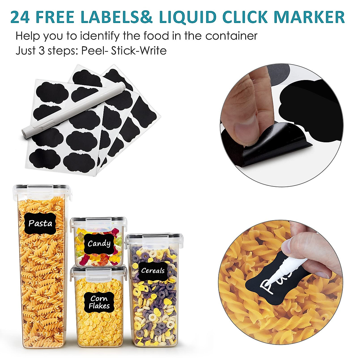 HOSHANHO 24 Pack Airtight Food Storage Containers Set for Kitchen Pantry Organization and Storage, BPA-Free Plastic Dry Food Storage Containers with Lids Ideal for Cereal, Pasta and Oats