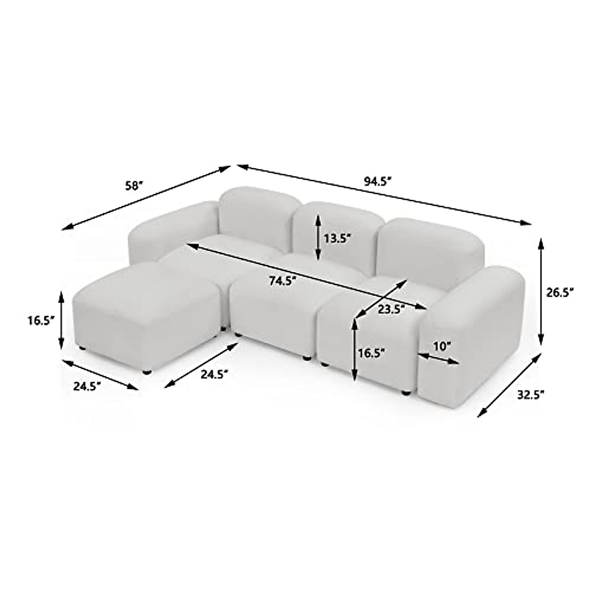 Melpomene Convertible Modular Sectional Sofa,Modern Minimalist 94.5" DIY L Shaped Reversible Loop Yarn Sofa Couch for Living Room,Apartment,Office(Ivory)