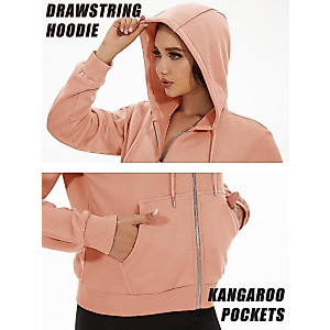 MAGCOMSEN Zip Up Hoodie Women Cropped Sweatshirt Fleece Lined Jacket Athletic Apricot L