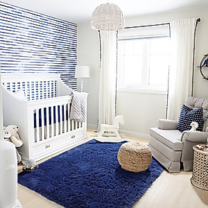 Navy Blue Area rug for Bedroom,4'X6',Fluffy Shag rug for Living room,Furry,Shaggy Carpet for Kids room, Nursery,Fuzzy Plush Throw rug,Indigo ,Rectangle,Cute room Decor for Baby