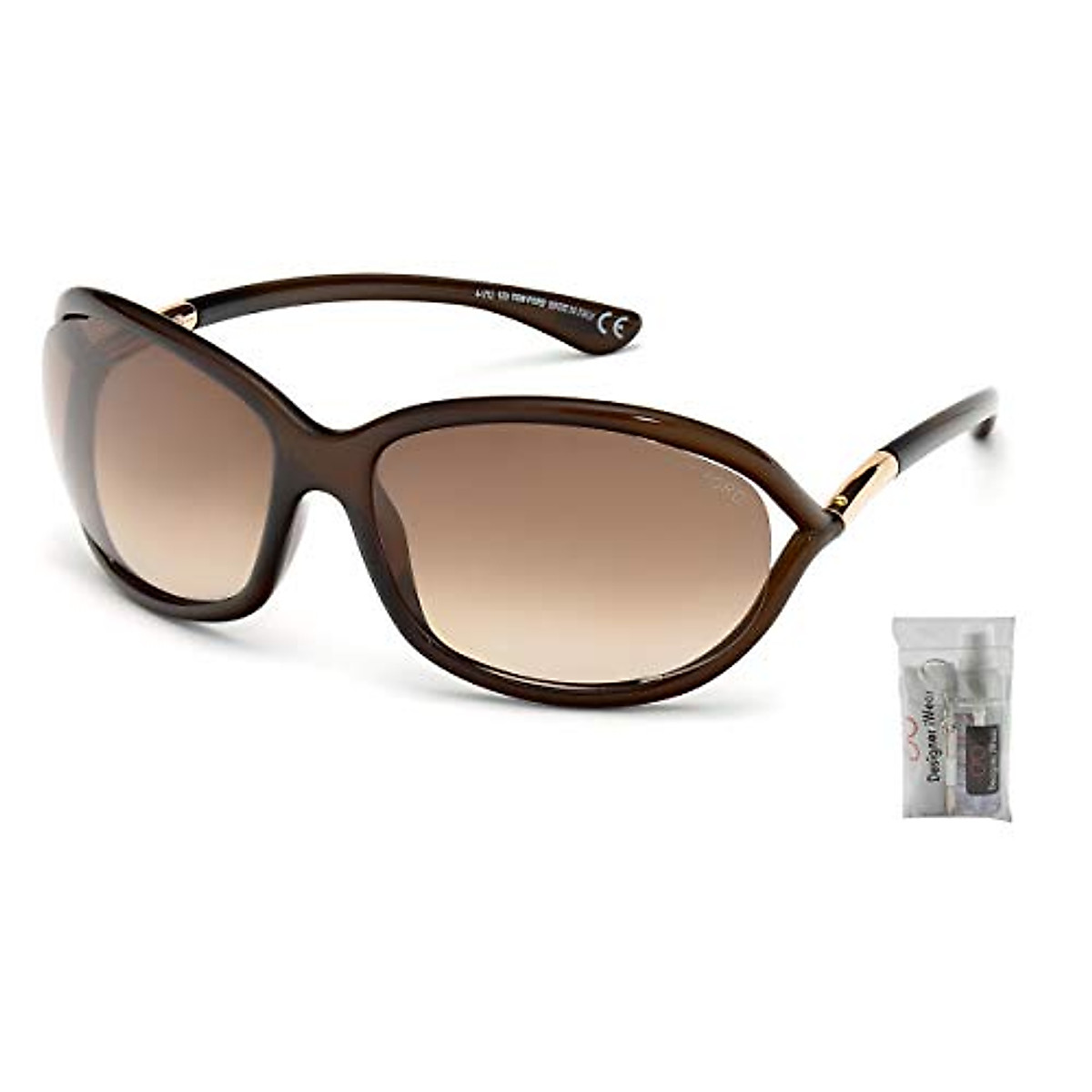 Tom Ford FT0008 Jennifer 692 61MM Shiny Dark Brown/Gradient Brown Geometric Sunglasses for Women + BUNDLE with Designer iWear Complimentary Care Kit