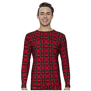 Rocky Men's Thermal Base Layer Top (Long John Underwear Shirt) Insulated for Outdoor Ski Warmth/Extreme Cold Pajamas (Red Plaid - Large)