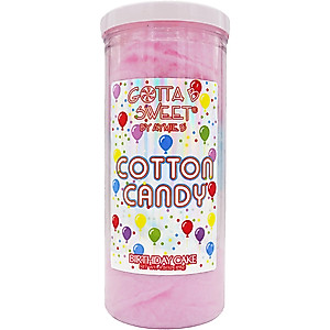 Gotta B Sweet Birthday Cake Flavored Cotton Candy - 4.5 oz Reclosable Jar - Blue, Pink and White - Made in USA