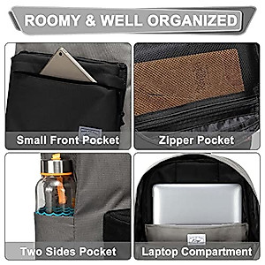 Kasqo Lightweight School Backpack, Water-Resistant Casual College Bookbag for Men Women Teen Girls Boys, Gray and Black