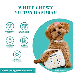 Haute Diggity Dog Chewy Vuiton White Purse, Plush Designer Dog Toys with Interactive Squeaker, Stimulating Pet Enrichment, Machine-Washable & Safe Materials for All Breeds, Size Small