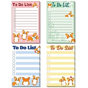 Geyee 4 Pads Corgis Sticky Notes Notepad Corgi Gifts for Dog Lovers, 200 Sheets to Do List Sticky Notepads Funny Kawaii Welsh Dog Butt Humor Notebook Cute Notes with Lines Supplies, 4" x 6"