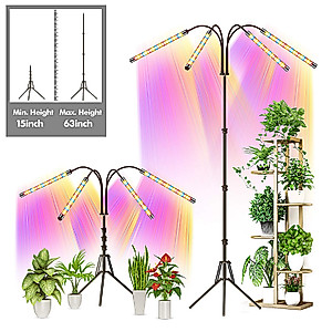 Grow Light with Stand, FRENAN Grow Lights for Indoor Plant with Red Blue & Full Spectrum, 10 Dimmable Brightness, 4/8/12H Timer, 3 Switch Modes, Adjustable Gooseneck, Suitable for Various plant Growth