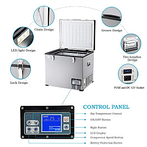 COSTWAY Chest Freezer, 63-Quart Compressor Travel Refrigerator with 3 Levels, -0.4°F to 50°F, Adjustable Temperature, LCD Display, 2.3 Cu.ft Single Door Vehicle Fridge for Car, Home, Camping