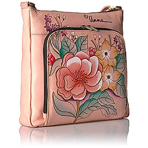 Anna by Anuschka Women's Genuine Leather Medium Triple Pocket Cross Body | Hand Painted Original Artwork | Vintage Garden