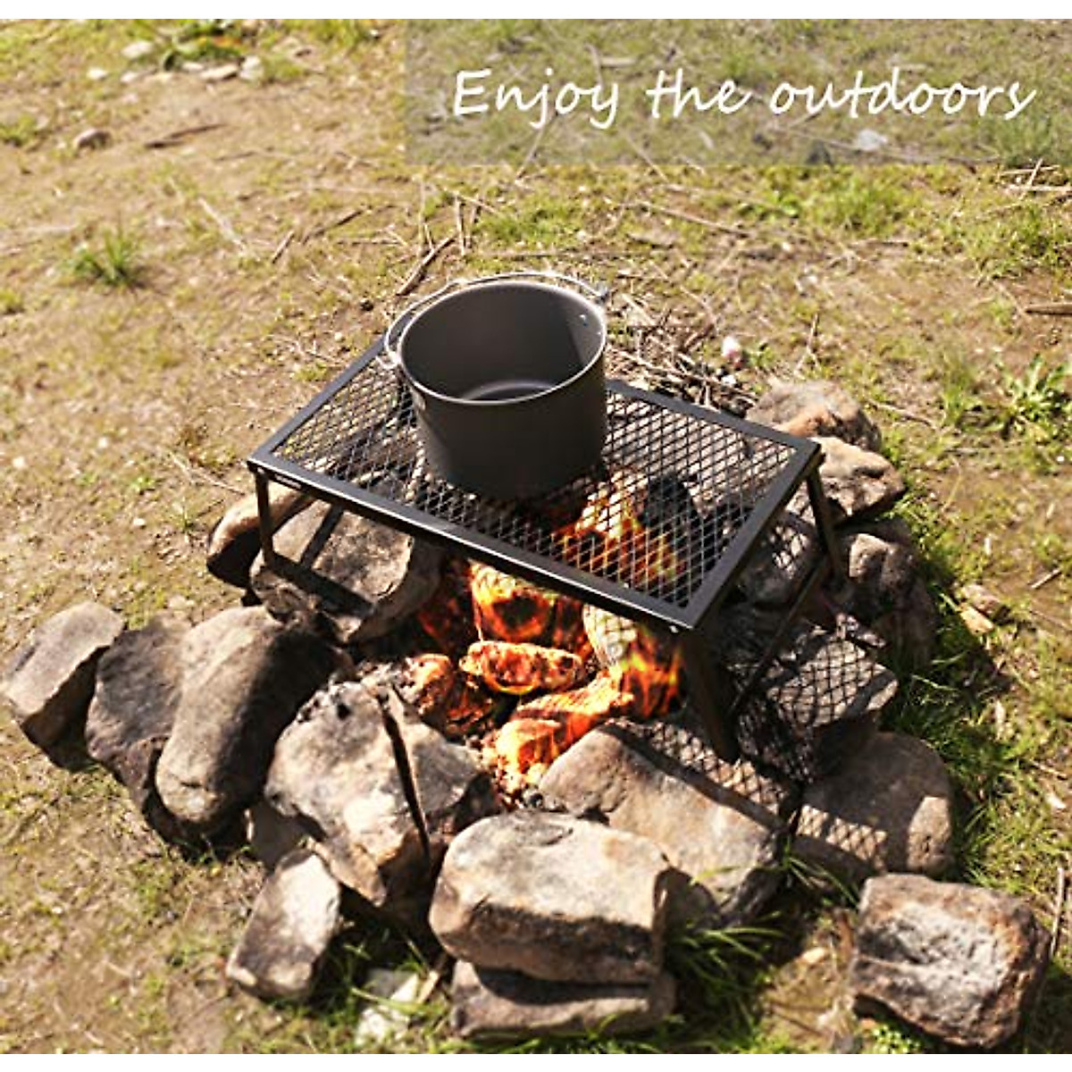 Hikeman Folding Campfire Grill Heavy Duty Camping Cooking Grate Over Fire Pit,Portable Outdoor Camp Grill Rack for Picnic BBQ Frying (55cm x 30cm)