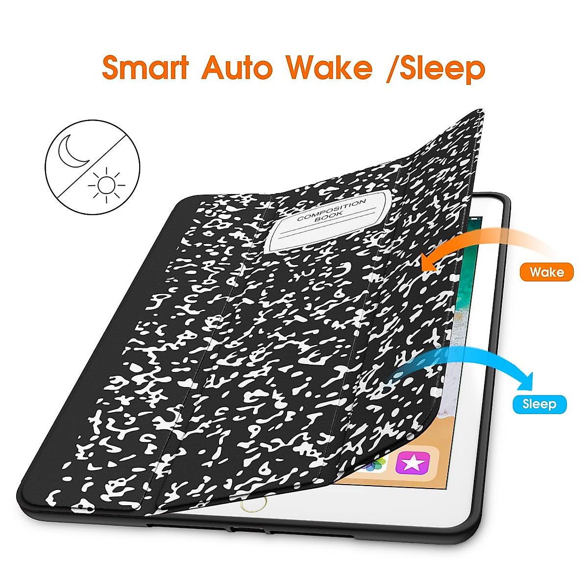 Soke Case Fits for iPad 6th/5th Generation with Pencil Holder - [Full Body Protection + Auto Wake/Sleep], Shockproof Soft TPU Back Cover for Apple iPad 9.7 inch 2018/2017, Book Black