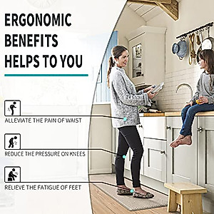 DEXI Kitchen Rugs and Mats Cushioned Anti Fatigue Comfort Mat Non Slip Standing Rug 2 Pieces Set 17"x29"+17"x59",Beige White